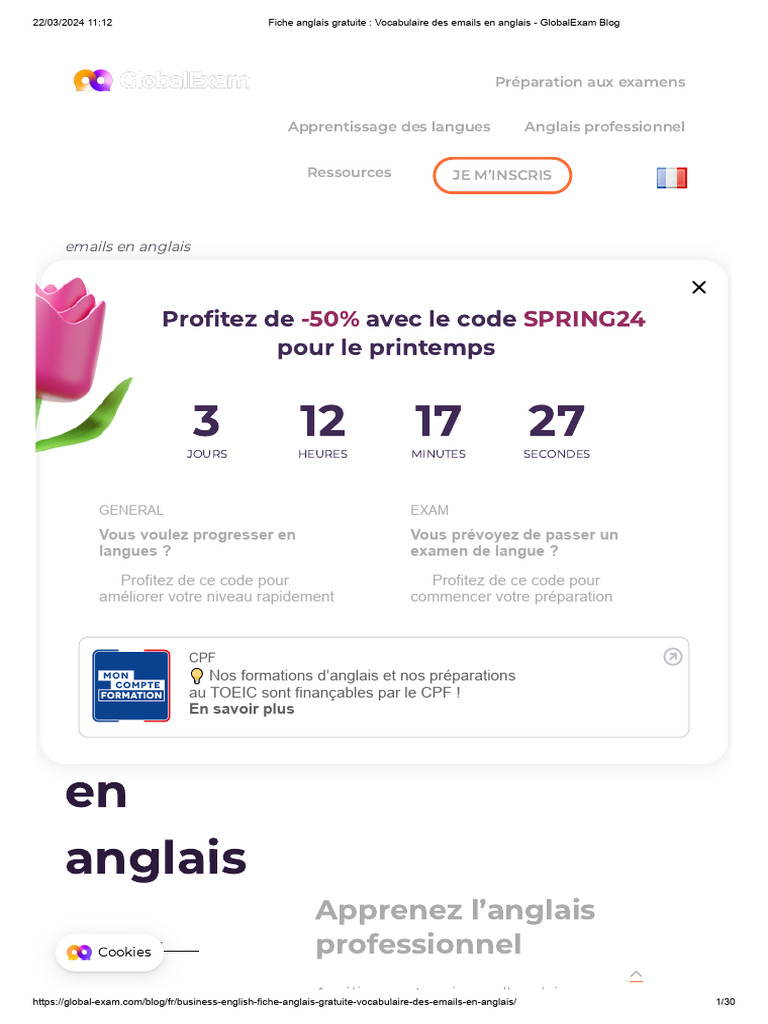 Fiche Anglais Gratuite - Vocabulaire Des Emails en Anglais - GlobalExam ...