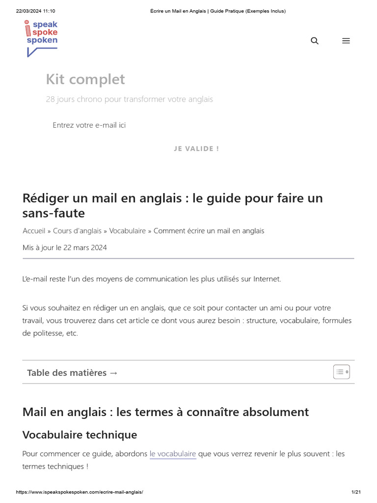 Écrire Un Mail en Anglais - Guide Pratique (Exemples Inclus) | PDF