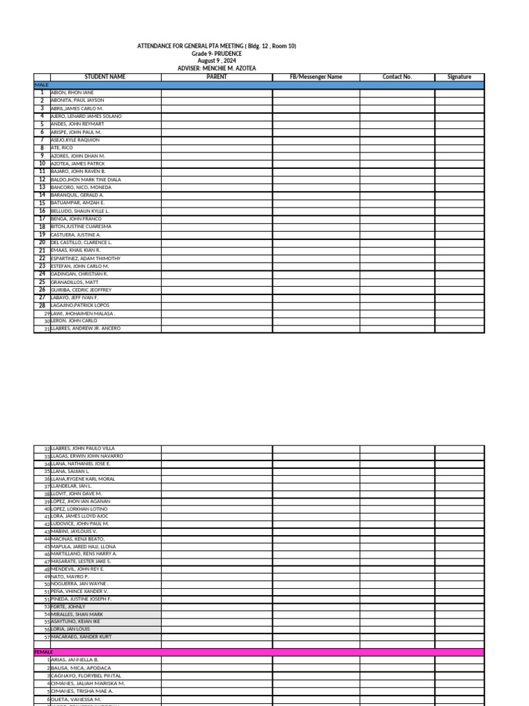List of Students Attendance | PDF