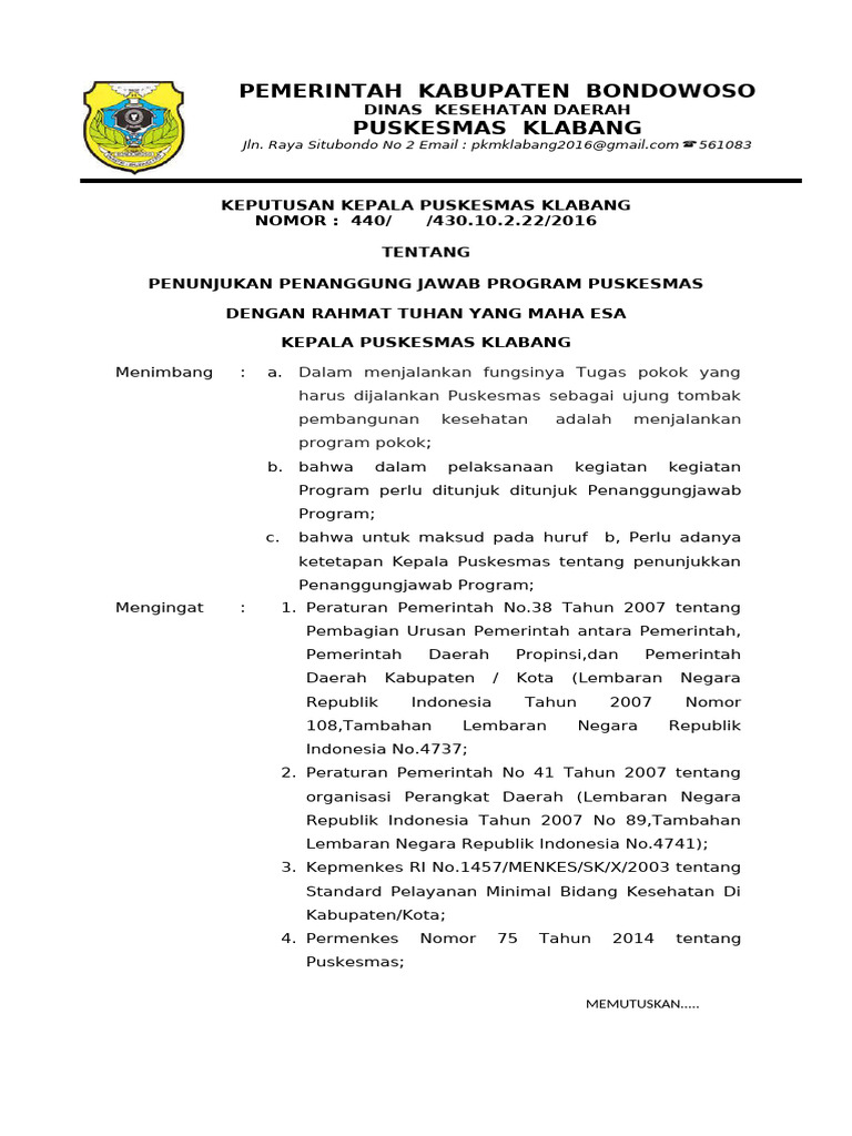 SK Penanggung Jawab Program | PDF | Kesehatan Holistik