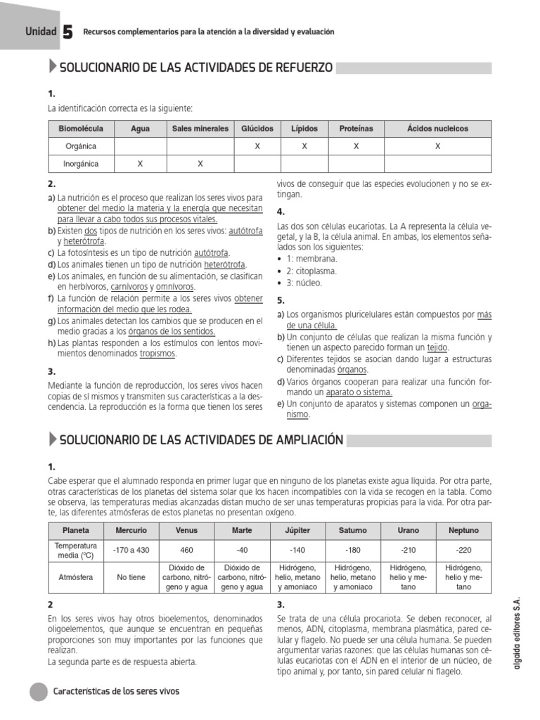 Solucionario Recursos Complementarios U5 Byg1eso | PDF | Biología Celular) | Organismos