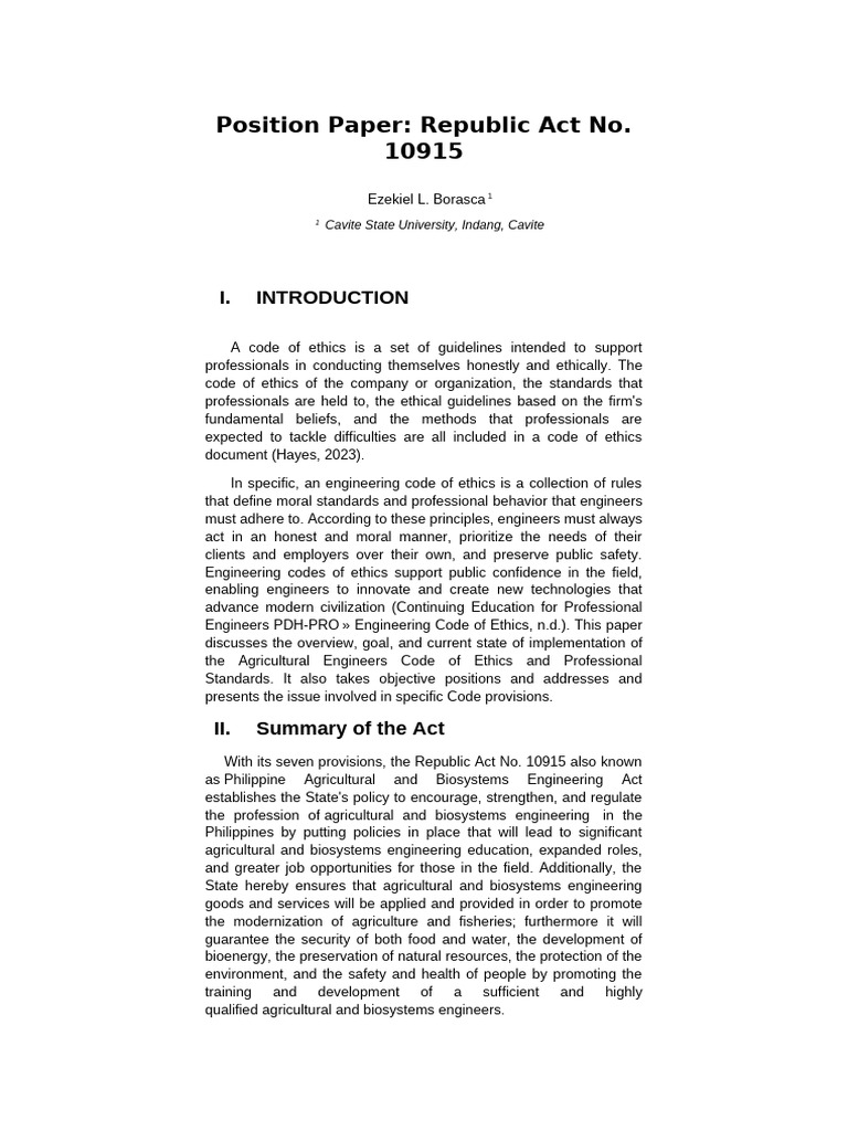 Position Paper Code of Ethics | PDF