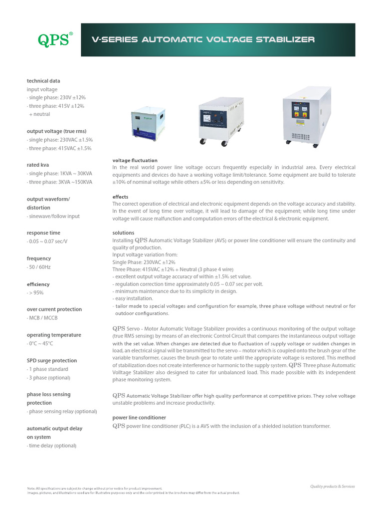 V Series Automatic Voltage Stabilizer | PDF