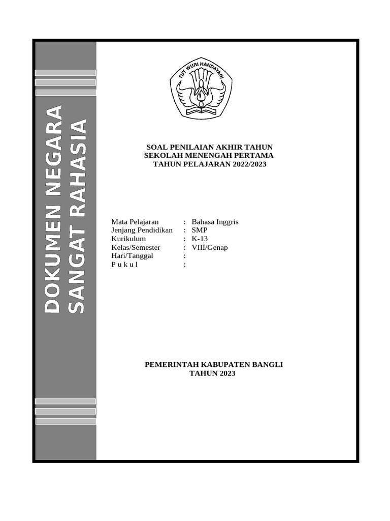 Soal Pat Bahasa Inggris Kelas Viii 2023 | PDF