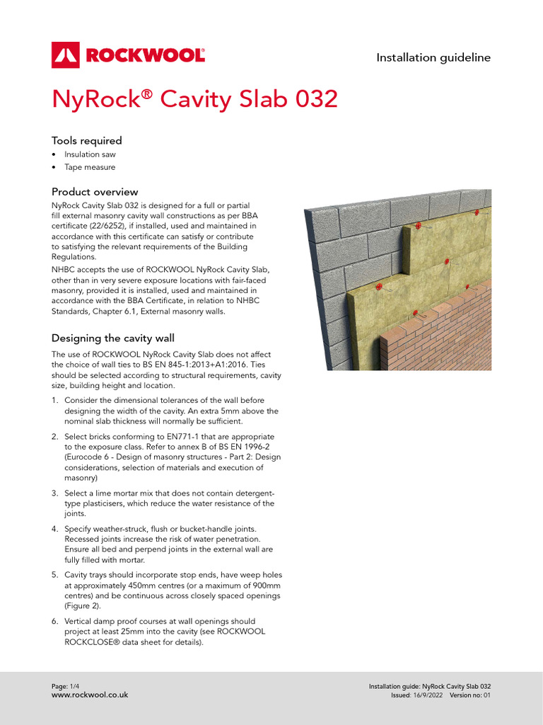 Nyrock Cavity Slab 032 - Installation Guidelines | PDF