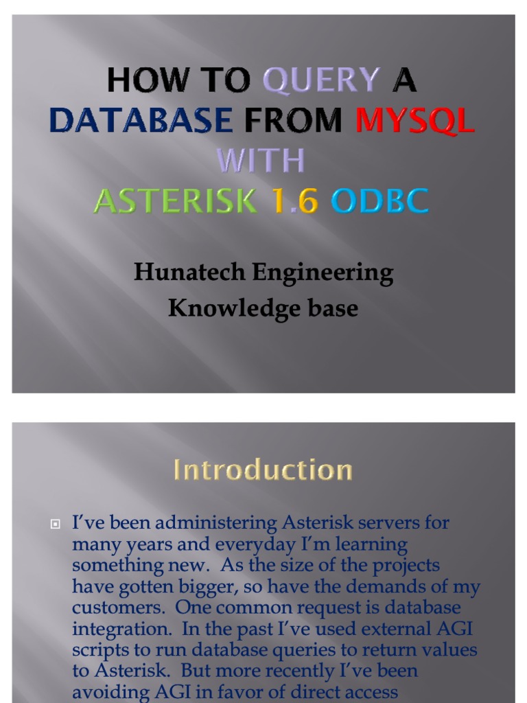 Asterisk DB Connection | Microsoft Sql Server | My Sql