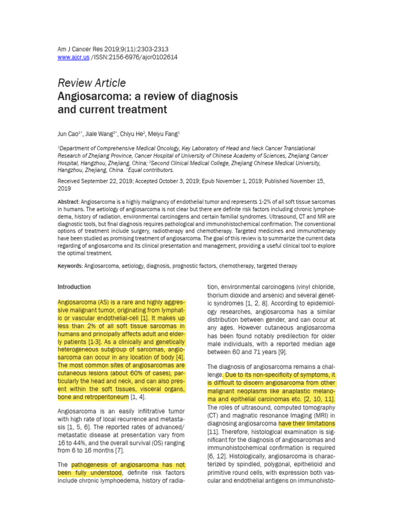 Angiosarcoma - A Review of Diagnosis | PDF