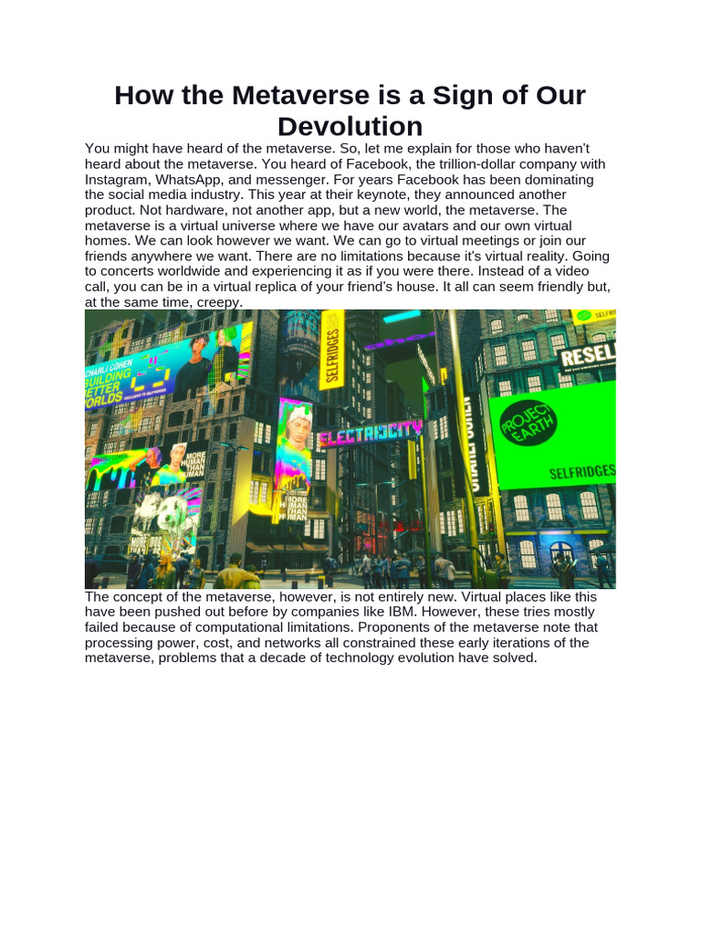 How The Metaverse Is A Sign of Our Devolution | PDF | Computers