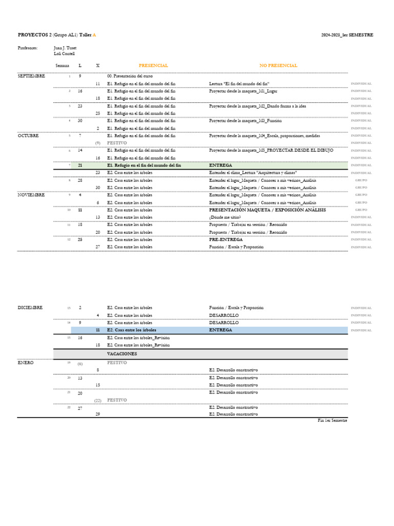 PR2 24-25 Calendario 1C | PDF