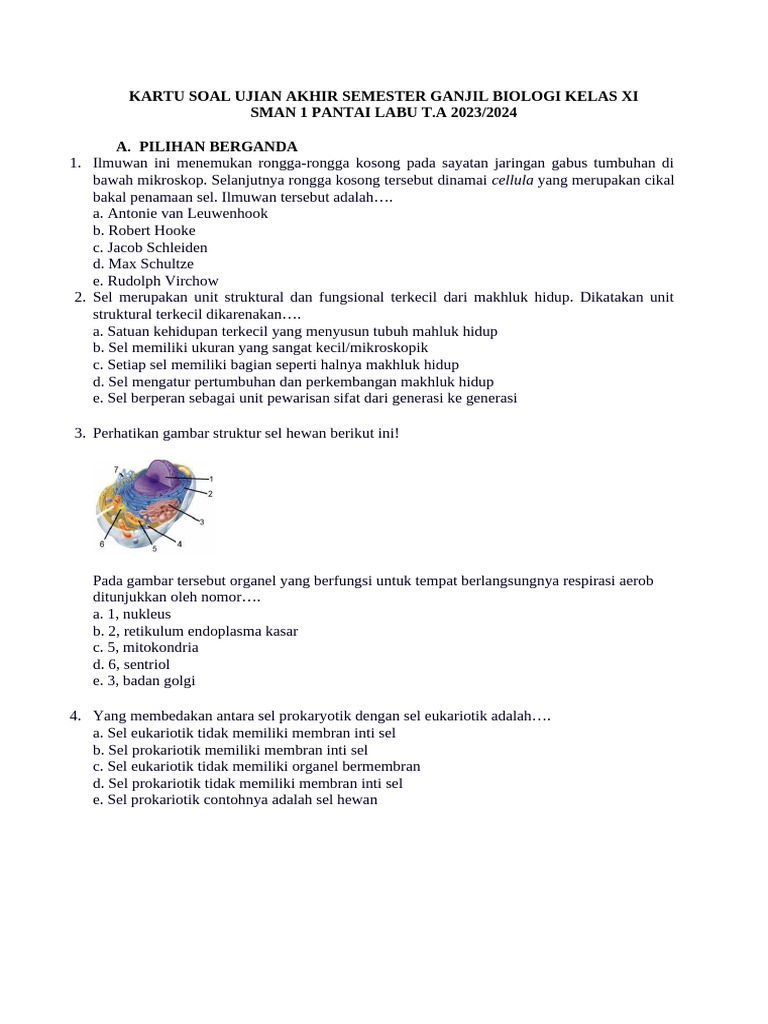 Uas Biologi Kurmer KLS 11 Sem 1 | PDF