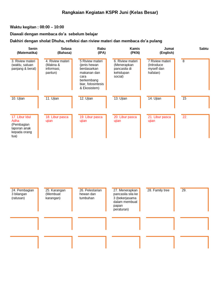 Rangkaian Kegiatan KSPR Juni | PDF