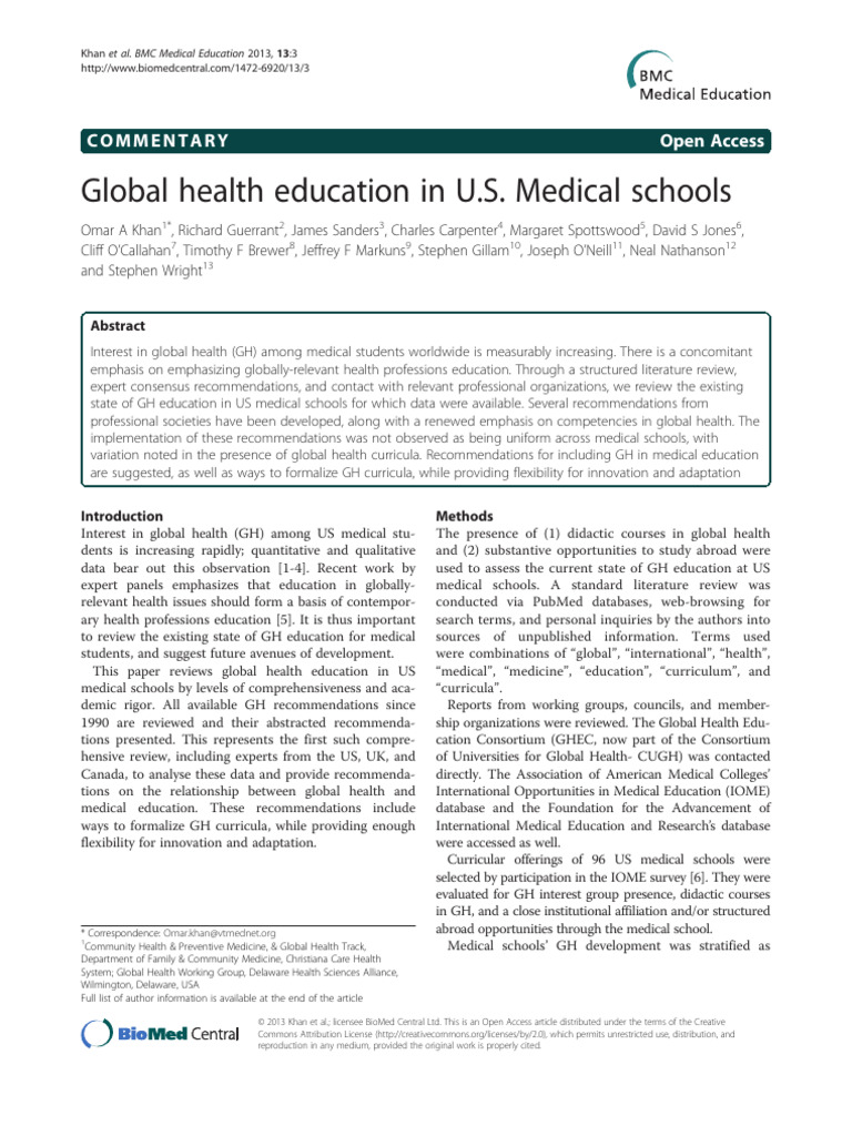 Global Health Education in U.S. Medical Schools | PDF