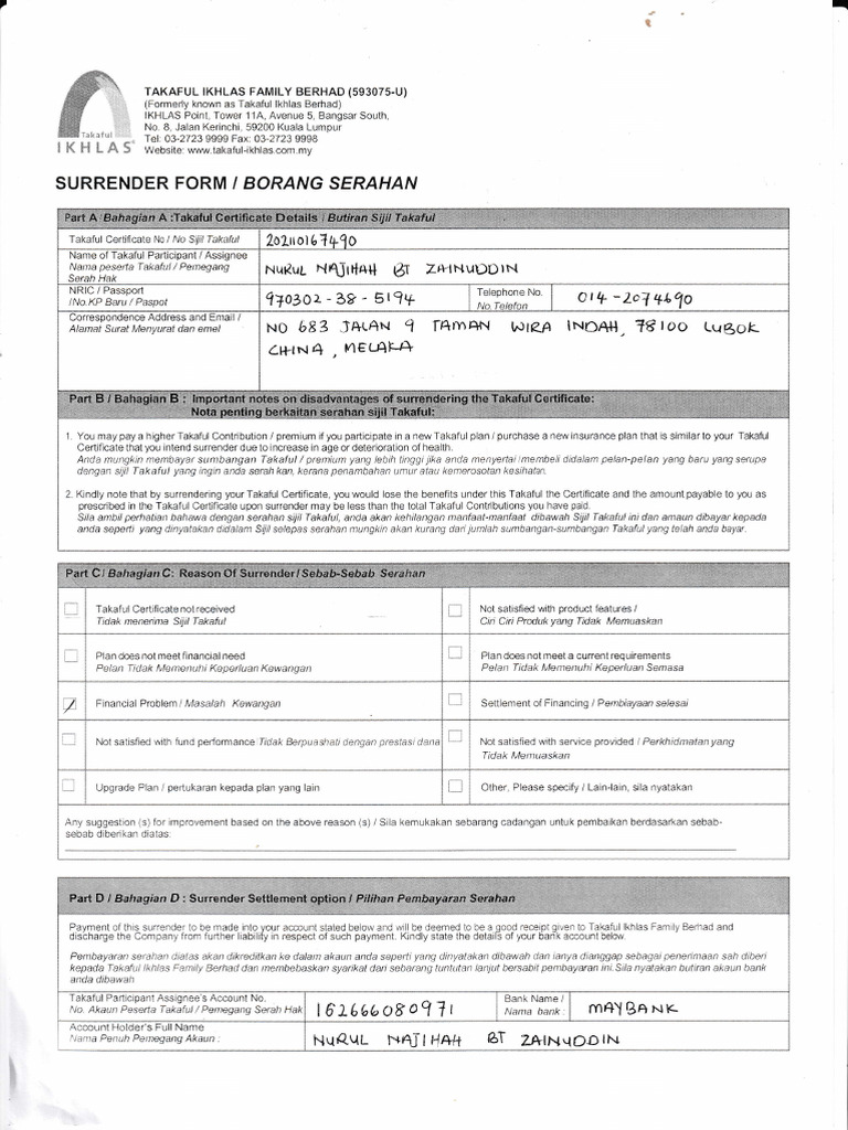 Form Takaful 1 | PDF