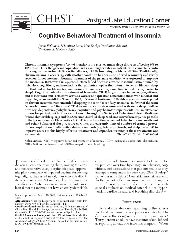 Cbt Of Insomnia Pdf