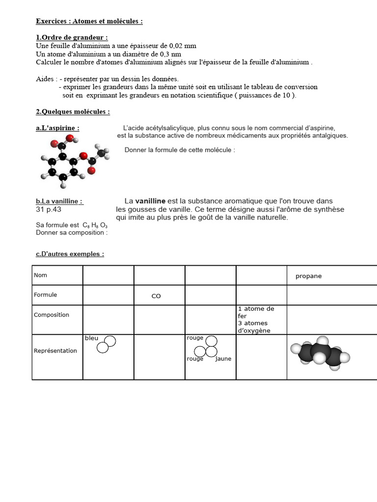 Exercices Atomes Et Molécules | PDF
