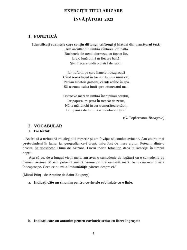 Exercitii Titularizare | PDF