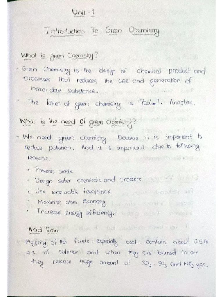 Green Chemistry From Unit 1 To 3 | PDF