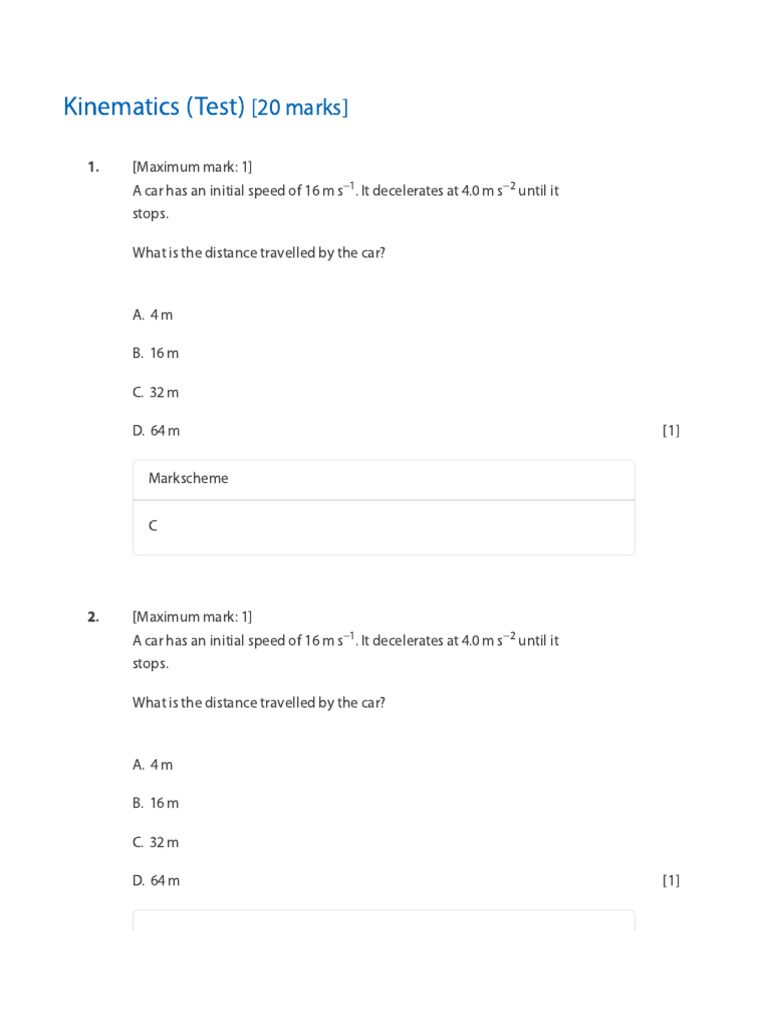 Kinematics Test | PDF
