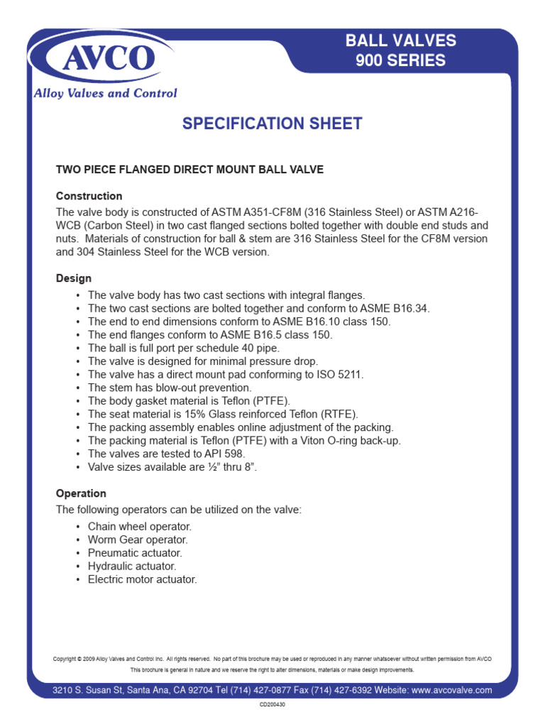 900 Series Specification - CD200430 | PDF
