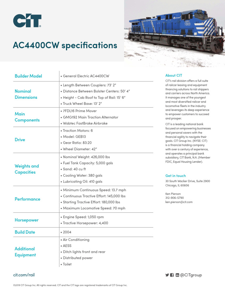 Locomotive Spec AC4400CW | PDF | Locomotives | Rail Transport