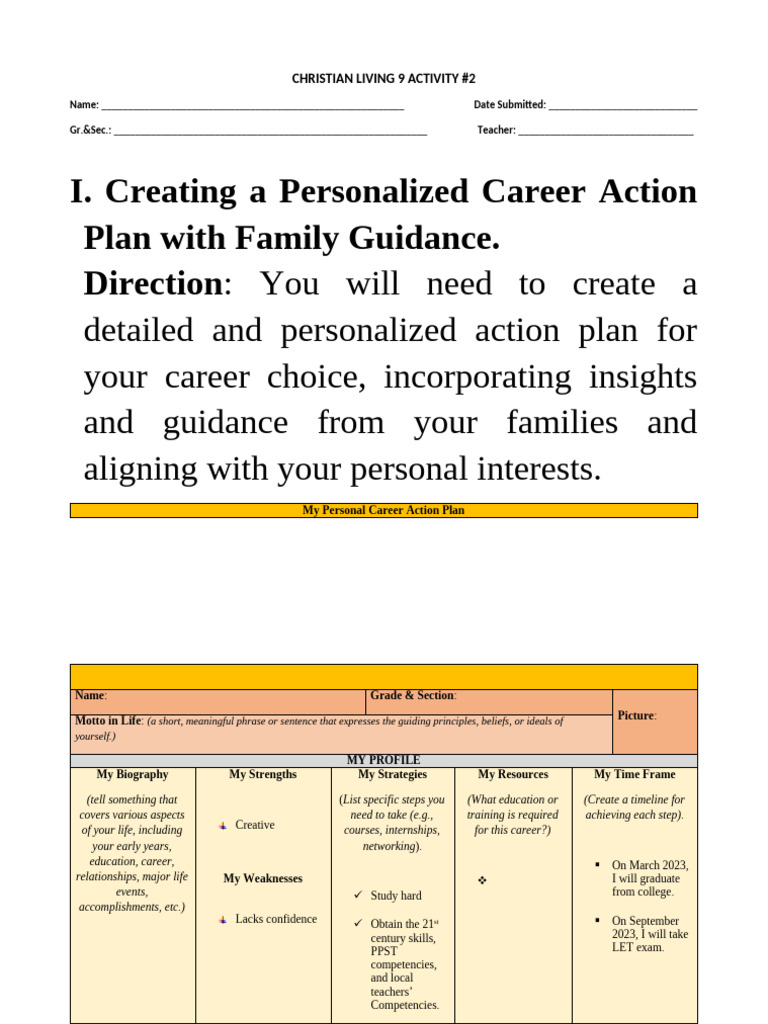 ACTIVITY 2 (Creating A Personalized Career Action Plan) | PDF