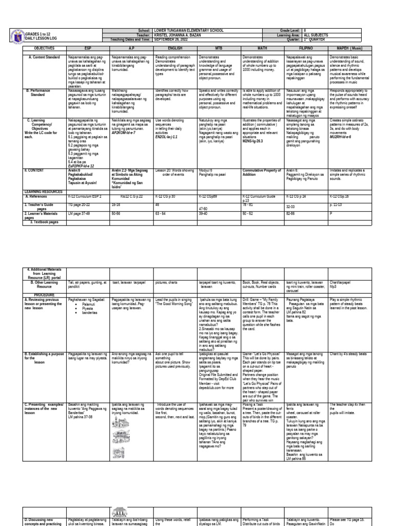 DLL - All Subjects 2 - Q1 - W6 - D1 | PDF