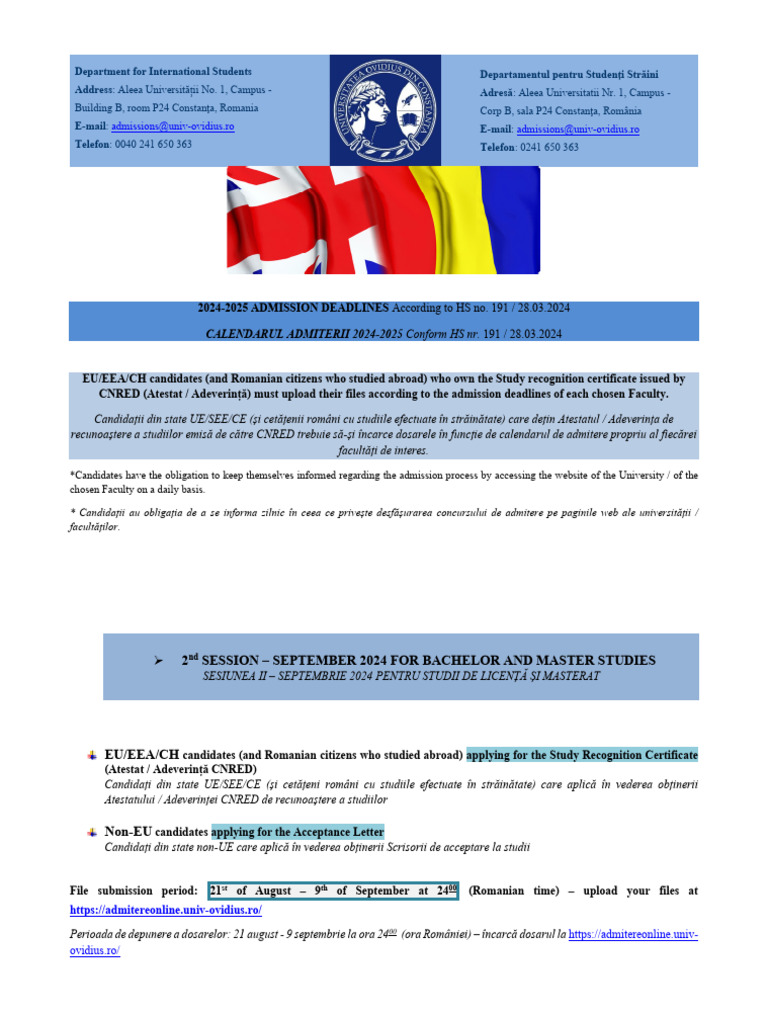 2024 Admission Deadlines - 2nd Session - September - Calendar Admitere ...