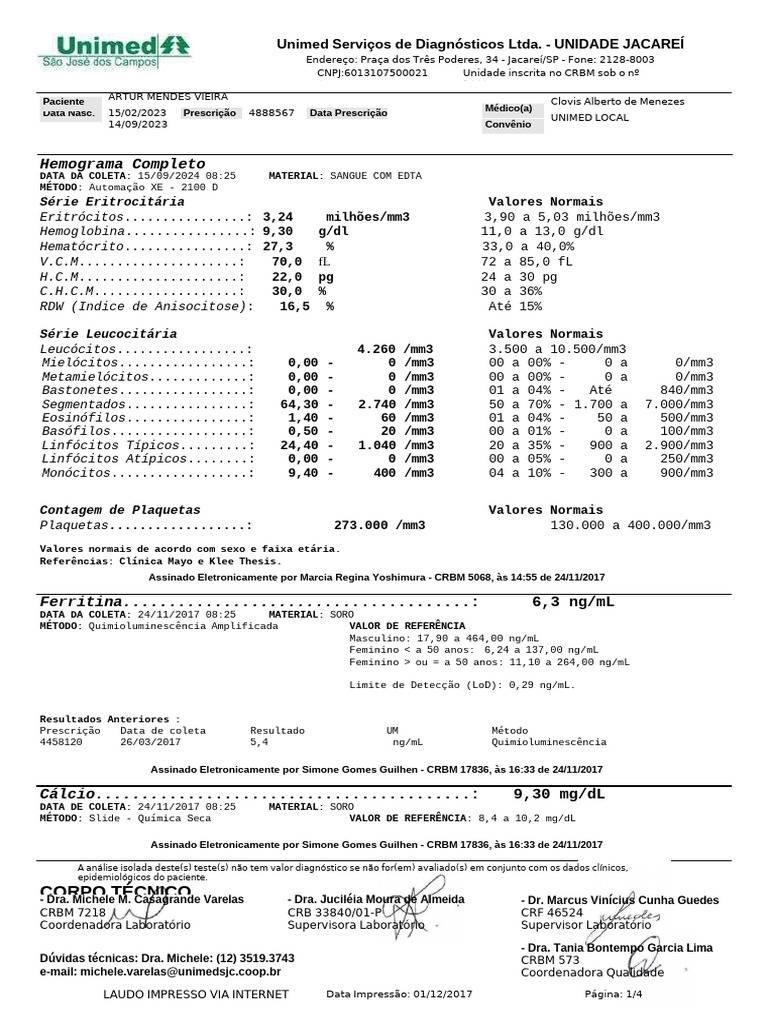 Modelo de Hemograma - Completo | PDF