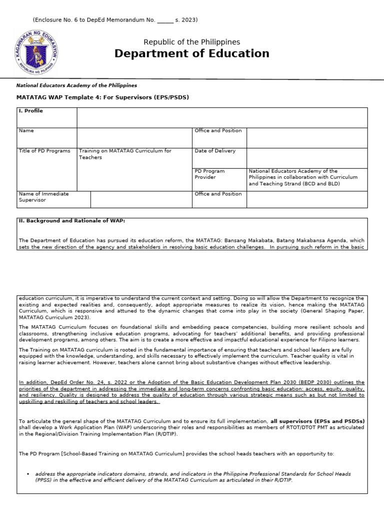 Final Matatag Wap Template 4 4a 4b For Eps Psds Sessionno15 Leah B. Apao | PDF | Curriculum ...