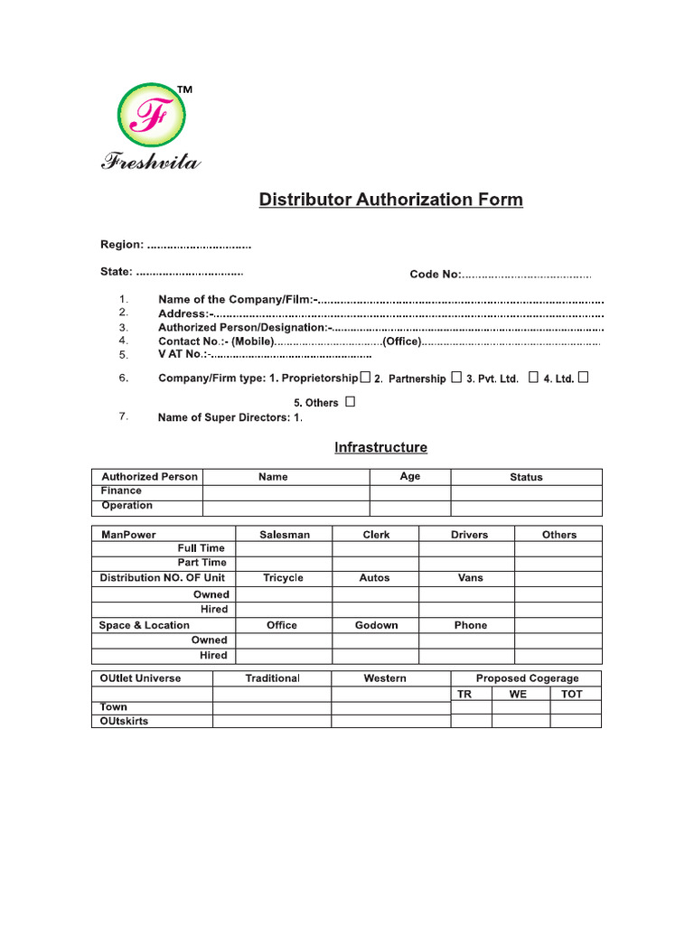 Distributor Authorize Form | PDF
