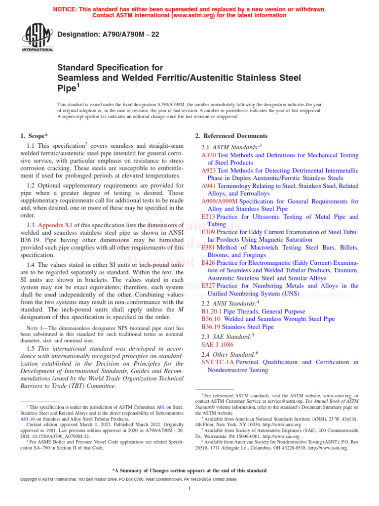 Astm A790 A790m 22 | PDF