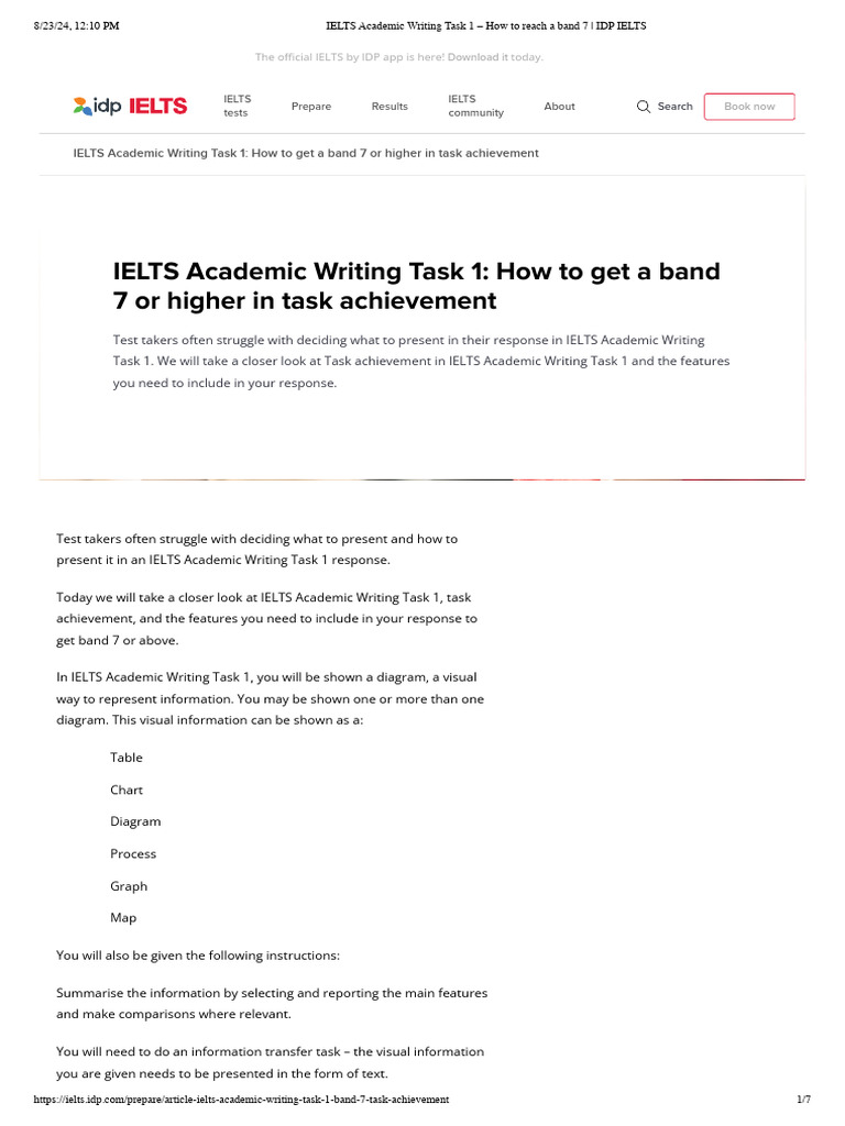 IELTS Academic Writing Task 1 - How To Reach A Band 7 - IDP IELTS | PDF