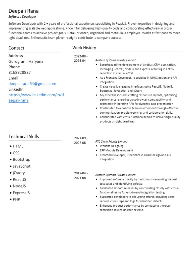Deepali Rana Resume | PDF