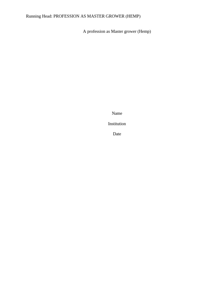 A Profession As Master Grower (Hemp) | PDF