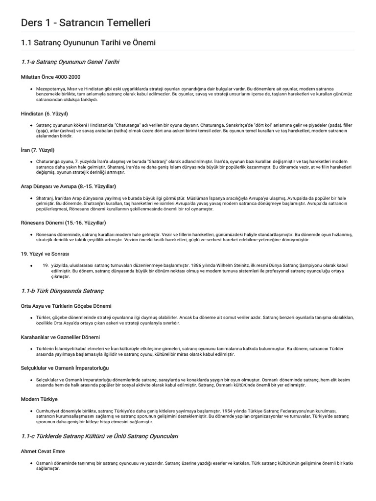 Ders 1 - Satrancın Temelleri | PDF
