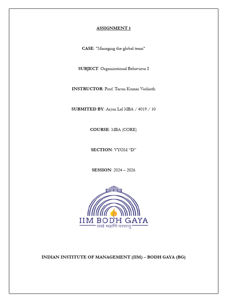 MBA 4019 10 Arjun Lal OB Assignment 1 | PDF