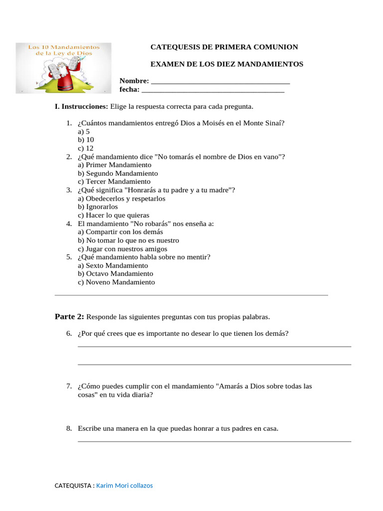 examen de los 10 mandamientos | PDF