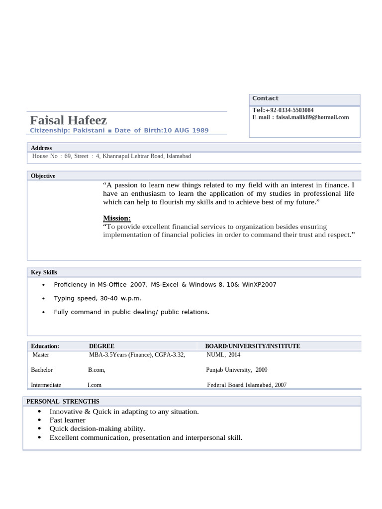Faisal Hafeez CV | PDF