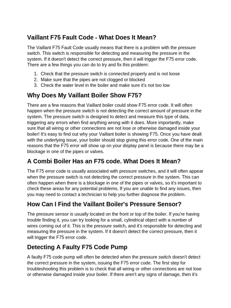 Fixing Vaillant Fault Code F75 | PDF