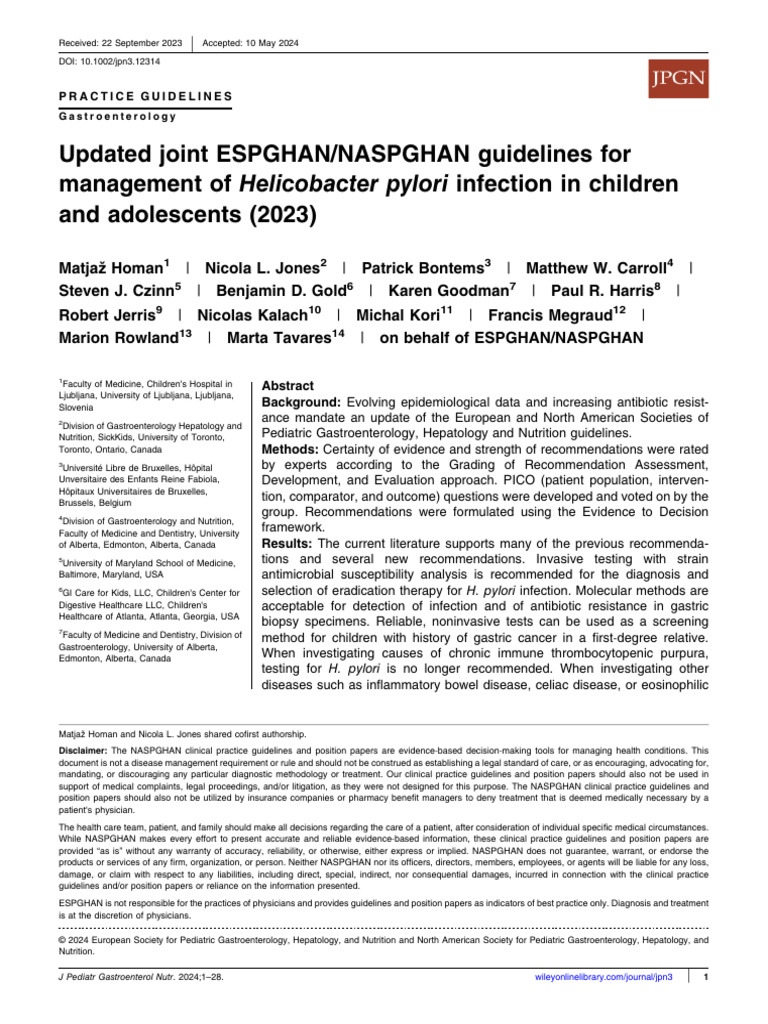 J Pediatr Gastroenterol Nutr - 2024 - Homan - Updated Joint ESPGHAN ...