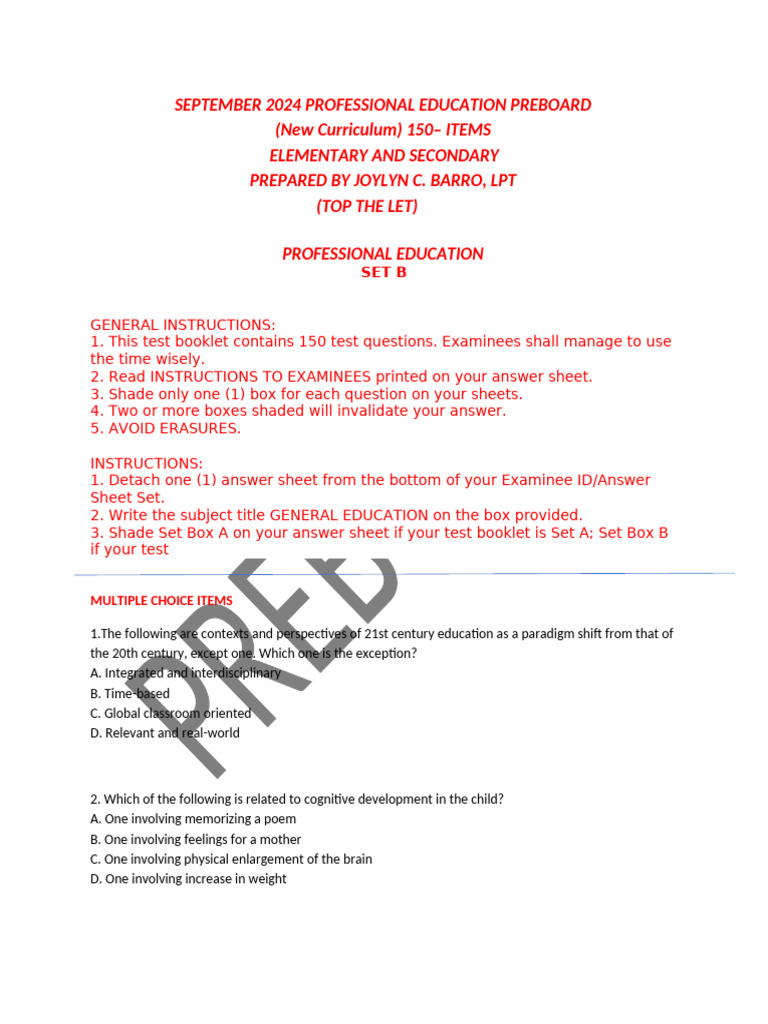 PREBOARD-PROFESSIONAL-EDUCATION-SET-B | PDF