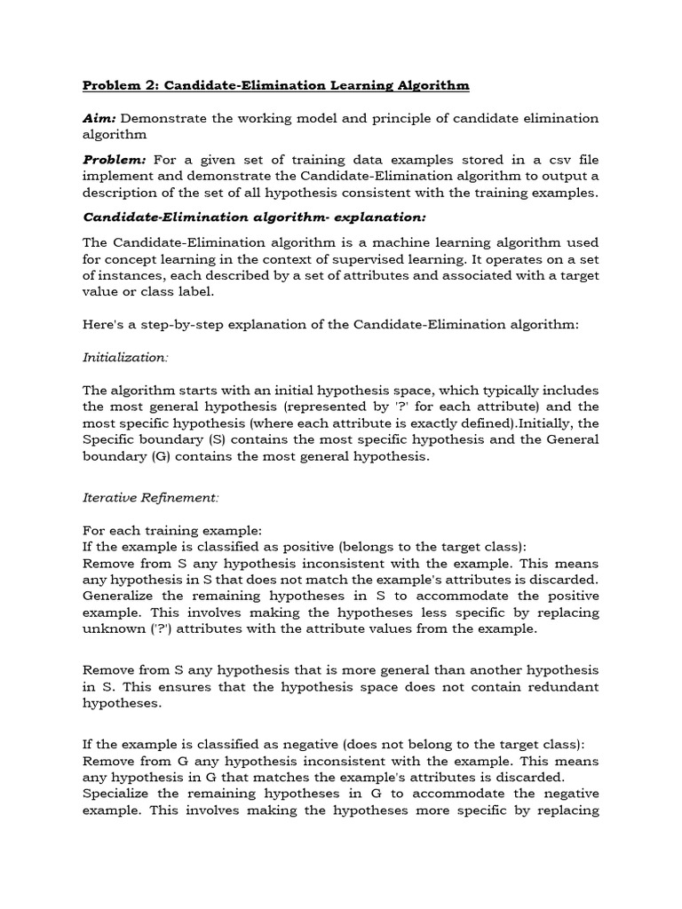 2-Candidate Elimination Algorithm | PDF | Hypothesis | Teaching Methods & Materials
