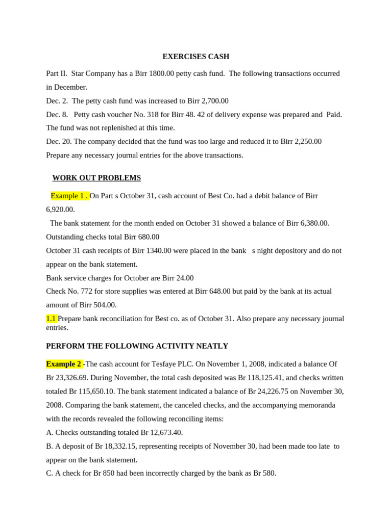 Bank Reconciliation Examples | PDF