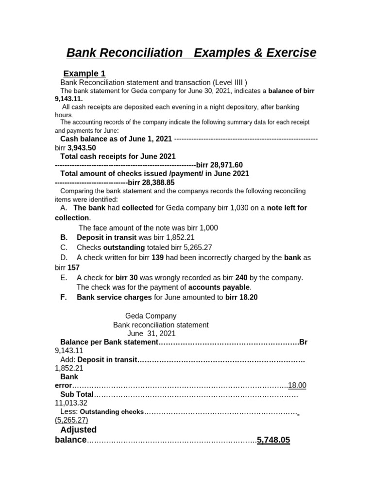 Bank Reconciliation Example 2 | PDF