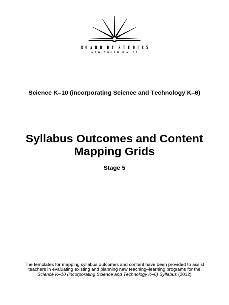 Science 7 10 Stage 5 Outcomes and Content Mapping Grids Word | PDF