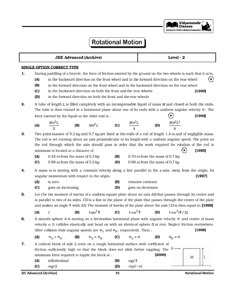 Rotation Jee Advanced Archive Pdf