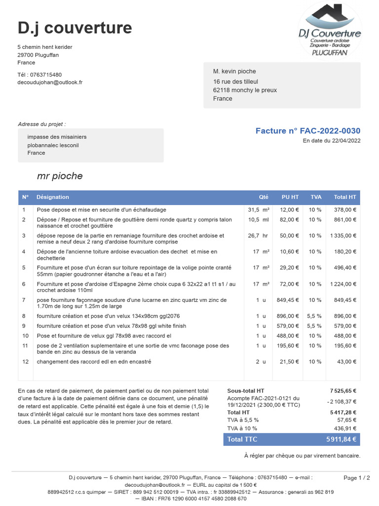 Facture FAC-2022-0030 M. Kevin Pioche | PDF