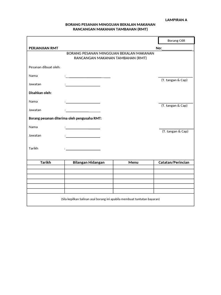 Nota Pesanan RMT | PDF