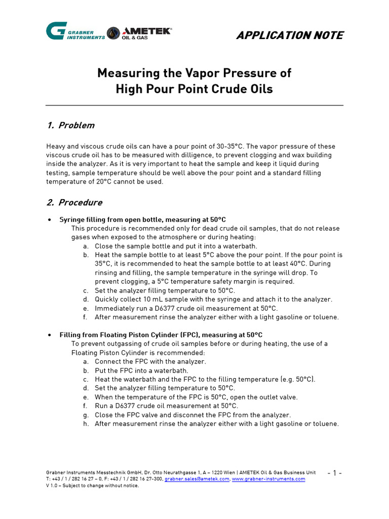 APPLICATION NOTE Measuring The Vapor Pressure of High Pour Point Crude ...
