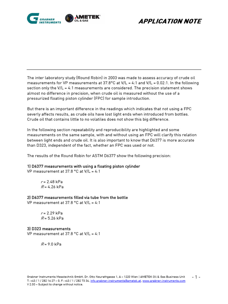 APPLICATION NOTE Crude Oil Measurement With MINIVAP According To D6377 ...